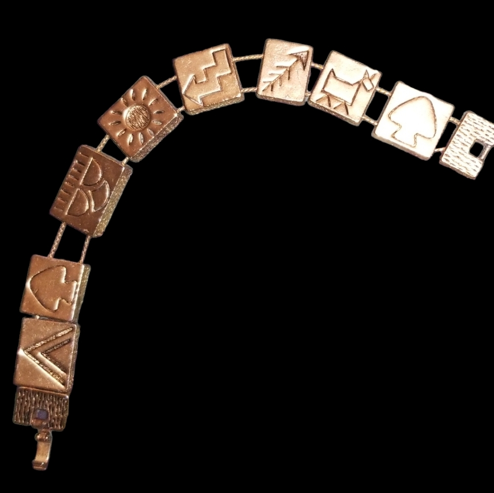 Vintage Rara Native American Symbols Slide Bracelet Gem
